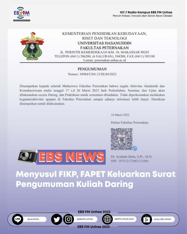 Menyusul FIKP, FAPET Keluarkan Pengumuman Kuliah Daring – 107,7 EBS FM ...