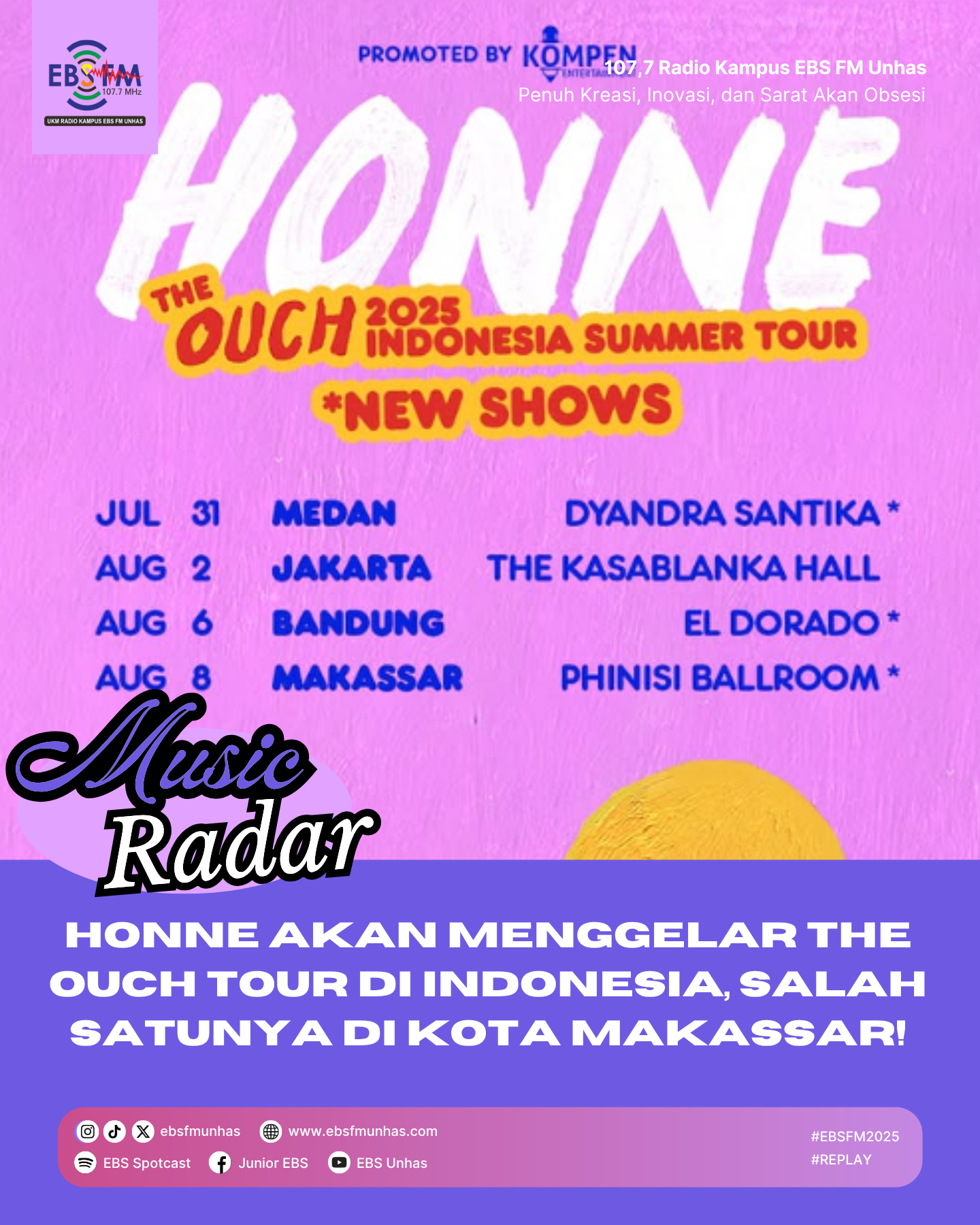 HONNE AKAN MENGGELAR THE OUCH TOUR DI INDONESIA, SALAH SATUNYA DI KOTA ...